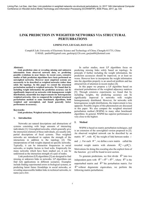 Pdf Link Prediction In Weighted Networks Via Structural Perturbations