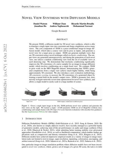Pdf Novel View Synthesis With Diffusion Models