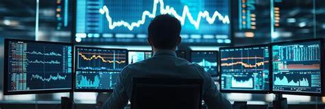 Stock Market Trader Analyzing Charts On Multiple Monitors Realistic