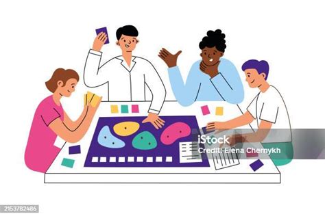 테이블에서 보드 게임을하는 사람들 보드게임 활동 오락 및 취미의 평면 구성 재미 있는 친구들의 벡터 일러스트레이션 놀기에 대한 스톡 벡터 아트 및 기타 이미지 Istock