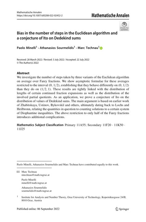 PDF Bias In The Number Of Steps In The Euclidean Algorithm And A