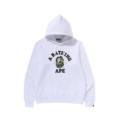 베이프 Abc 카모 컬리지 오가닉 코튼 풀오버 후드 화이트 그린 Bape Kream