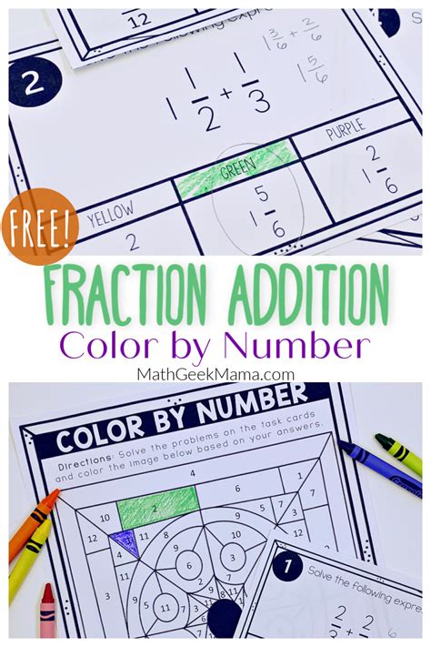 Add Fractions Color By Number Unlike Denominators And Mixed Numbers