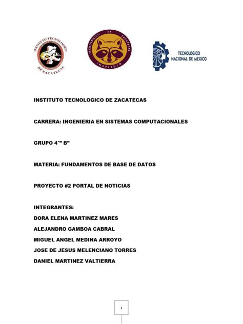 Proyecto Base De Datos 2 Noticias 1 Pdf Bases De Datos Datos De Computadora