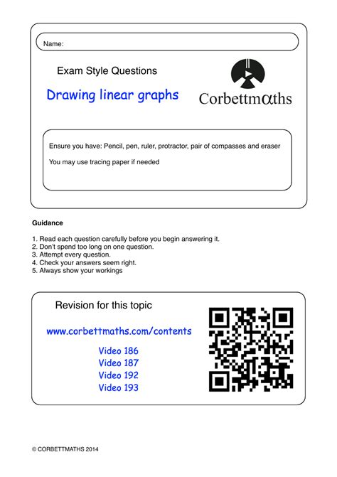 Math Exam Questions Drawing Linear Graphs Corbettmaths Download Printable Pdf Templateroller