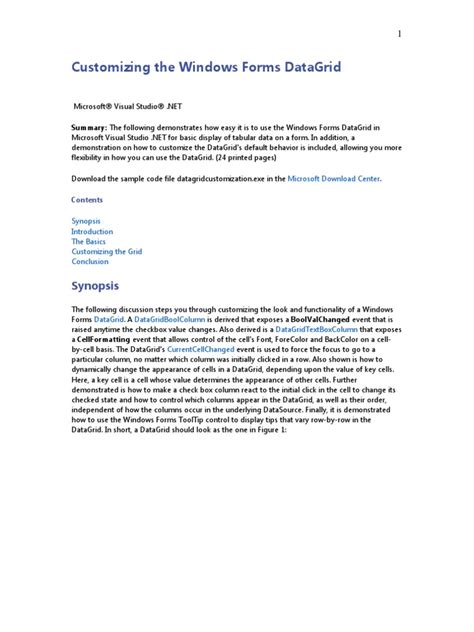 Customizing The Windows Forms Datagrid Pdf Method Computer