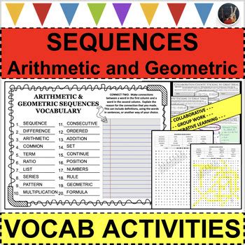 Arithmetic Geometric Sequences VOCABULARY Activities Patterns TPT