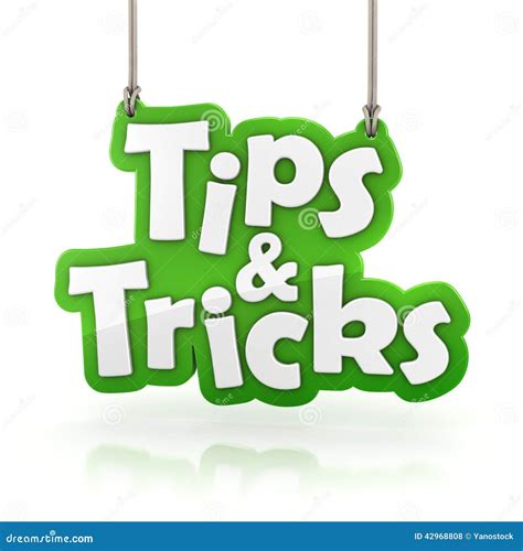 tips and tricks green text icon hanging isolated on white stock