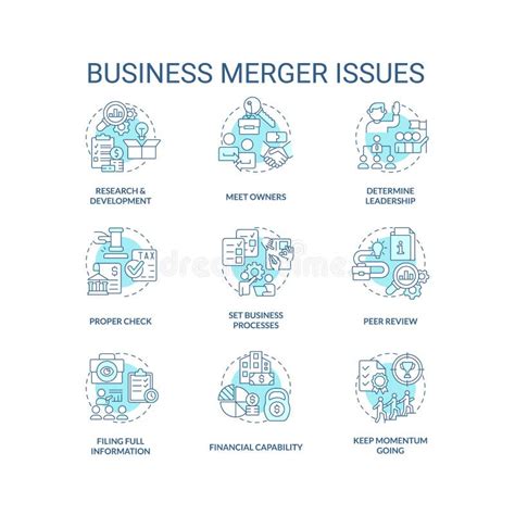 Business Merger Issues Turquoise Concept Icons Set Stock Illustration Illustration Of Lineart