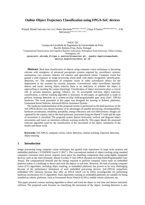 Pdf Online Object Trajectory Classification Using Fpga Soc Devices