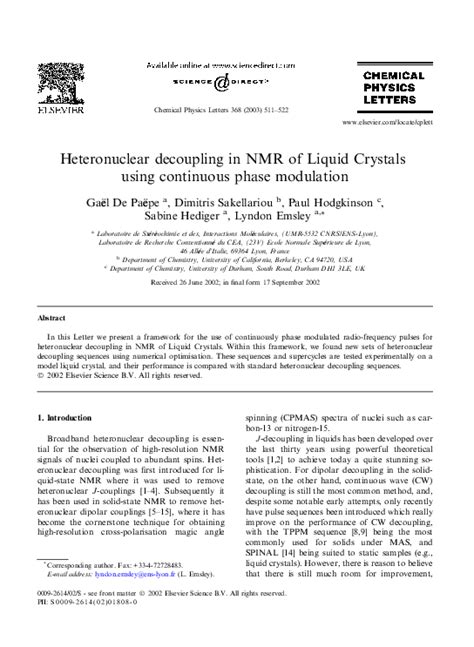 Pdf Heteronuclear Decoupling In Nmr Of Liquid Crystals Using