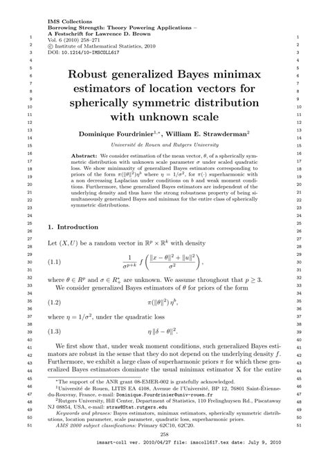 Pdf Robust Generalized Bayes Minimax Estimators Of Location Vectors For Spherically Symmetric
