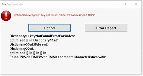 unhandled exception key not found reporting pcm zeiss qualityforum