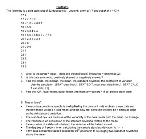 Solved Ing Is A Split Stem Plot Of 52 Data Points Legend