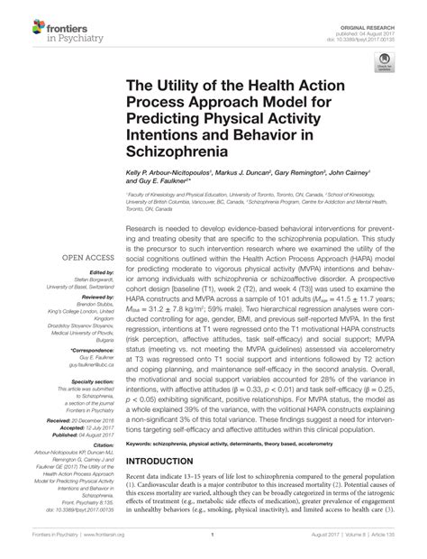 Pdf The Utility Of The Health Action Process Approach Model For
