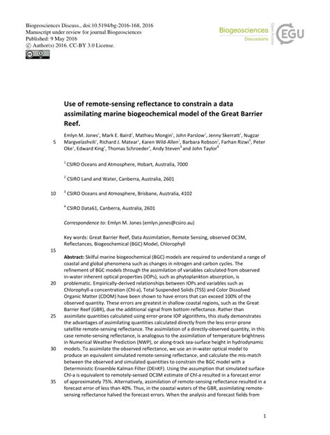 Pdf Use Of Remote Sensing Reflectance To Constrain A Data