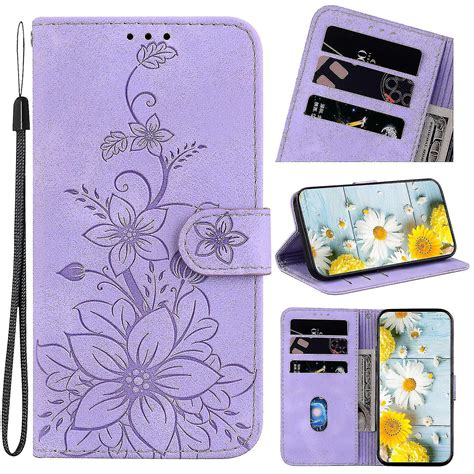 Case For Oppo Reno G Embossed Lily Flip Wallet Premium Pu Leather Cover With Card Holder