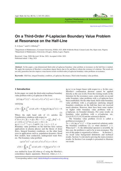 Pdf On A Third Order P Laplacian Boundary Value Problem At Resonance