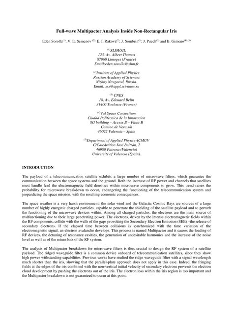 Pdf Full Wave Multipactor Analysis Inside Non Rectangular Iris