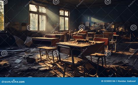 Abandoned Classroom With Broken Desks Echoes Of Learning Stock Illustration Illustration Of