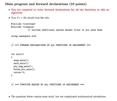 Main Program And Forward Declarations 10 Points Chegg