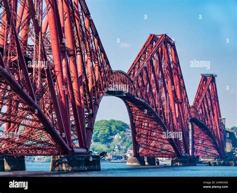 Iconic Forth Rail Bridge Railway Bridge Over Firth Of Forth On Sunny Day Scotland Uk Stock