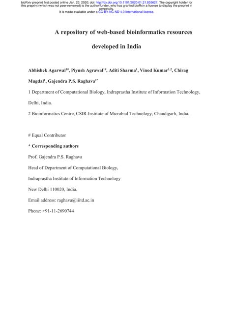 Pdf A Repository Of Web Based Bioinformatics Resources Developed In India