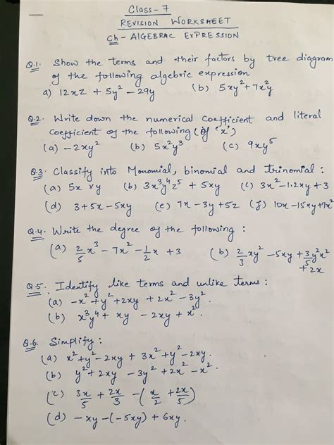 Aps Golconda Priyanka Gupta Class 7 Maths Revision Worksheet Algebaric Expression Aps Golconda Priyanka Gupta Class 7 Maths Revision Worksheet Algebaric Expression