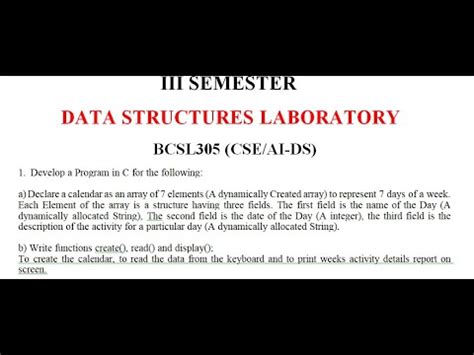 Data Structures Lab Exp 1 For 3rd Sem BCSL305 CSE AI DS VTU YouTube