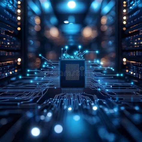 Ai Chip In Network With Digital Data Center Background Stock