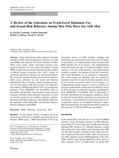 PDF A Review Of The Literature On Event Level Substance Use And Sexual Risk Behavior Among Men