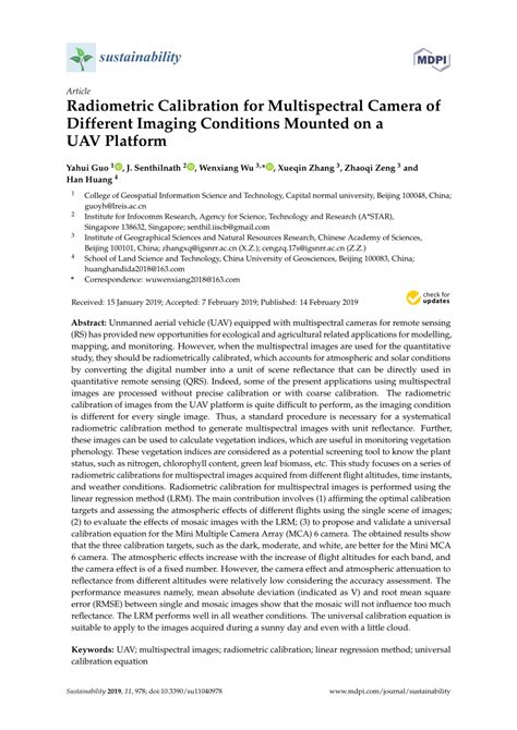Pdf Radiometric Calibration For Multispectral Camera Of Different Imaging Conditions Mounted