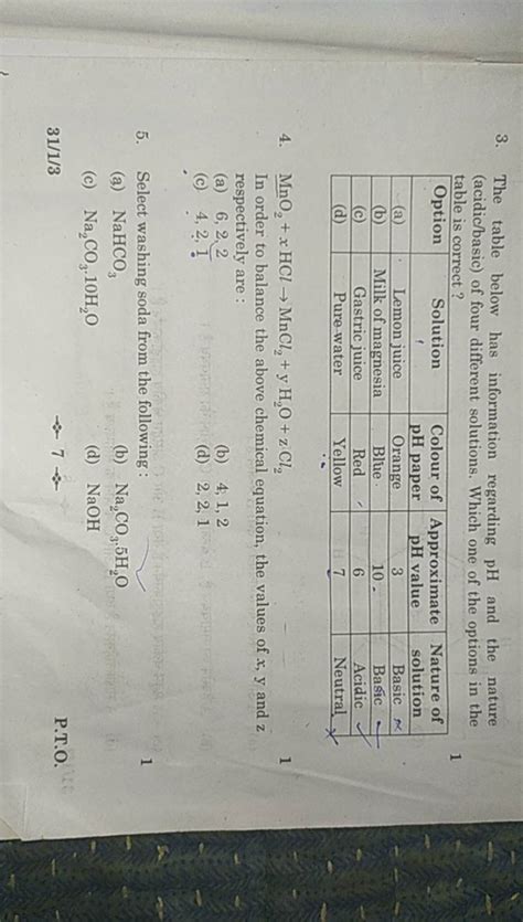 The Table Below Has Information Regarding Ph And The Nature Acidicbasic