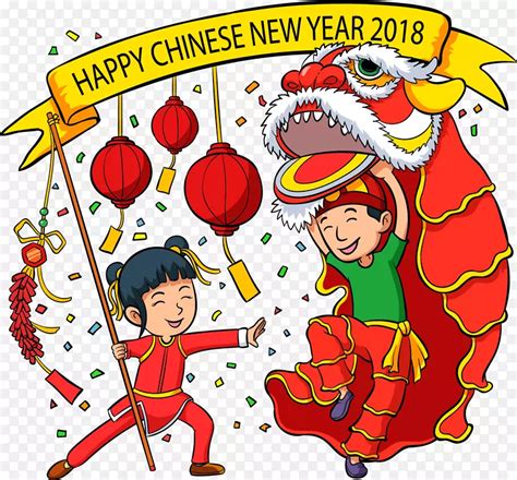 彩绘舞狮男孩和放鞭炮的女孩矢量png图片素材下载图片编号7451502 Png素材网