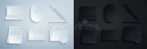 Set Laptop And Cross Mark On Screen Pencil With Eraser Line File