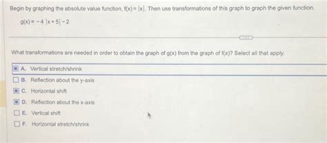 Solved Begin By Graphing The Absolute Value Function F X Chegg