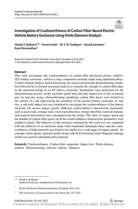 Investigation Of Crashworthiness Of Carbon Fiber Based Electric Vehicle