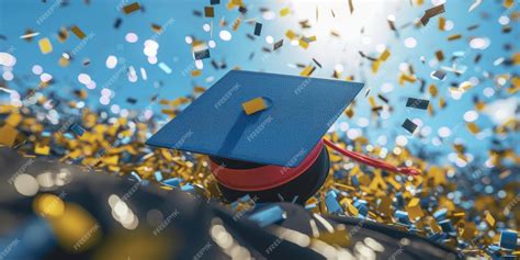 Premium Ai Image Gradution Cap With Confetti Background Graduation Day Concept Generative Ai