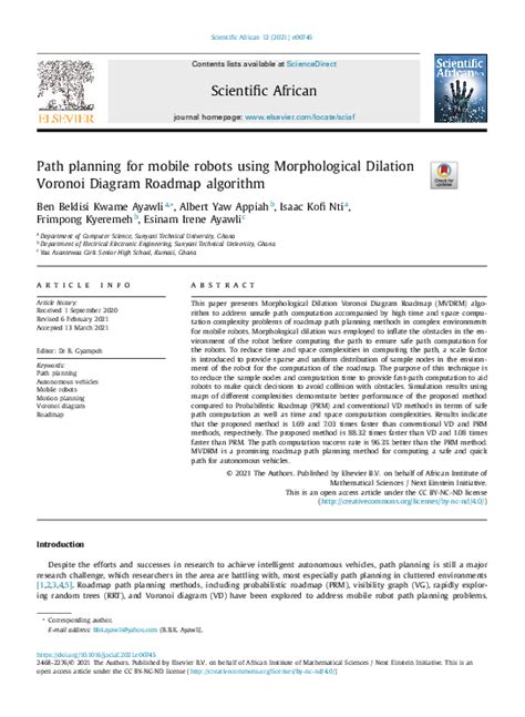 Pdf Path Planning For Mobile Robots Using Morphological Dilation Voronoi Diagram Roadmap Algorithm