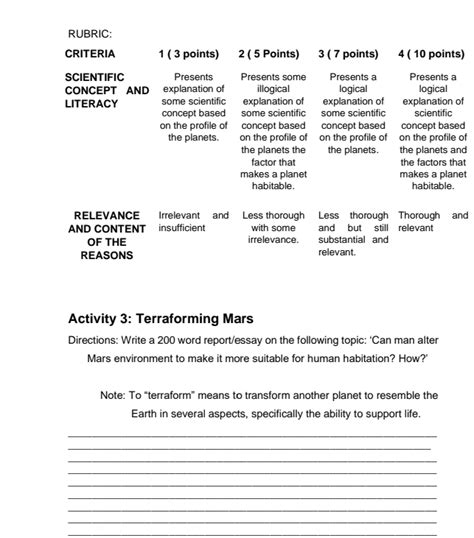 Activity 3 Terraforming Mars Directions Write StudyX
