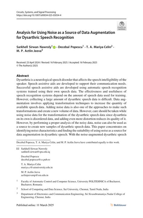 Pdf Analysis For Using Noise As A Source Of Data Augmentation For Dysarthric Speech Recognition