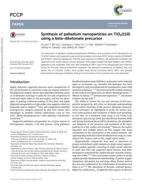Pdf Synthesis Of Palladium Nanoparticles On Tio2 110 Using A Beta Diketonate Precursor
