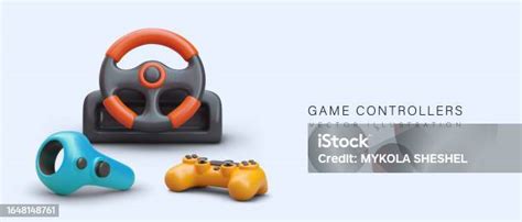 현실적인 게임 컨트롤러 스티어링 휠 게임 패드 가상 현실 스틱 3차원 형태에 대한 스톡 벡터 아트 및 기타 이미지 3차원 형태 Brand Name Video Game