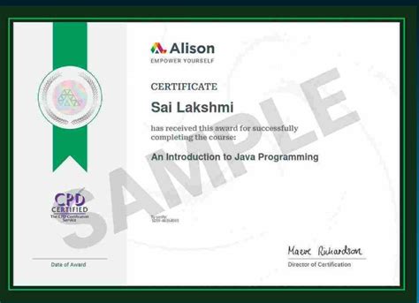 Javaprogramming Certification Continuouslearning Techskills Alison Sai Lakshmi Srigakolapu