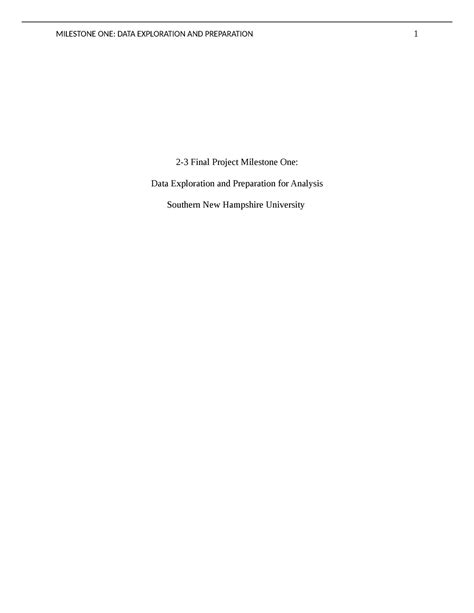 Final Project Milestone One Data Exploration And Preparation Analysis