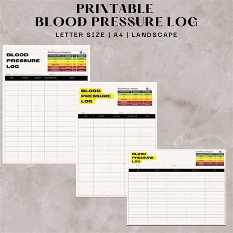 Printable Blood Pressure Log Health Tracker Hypertension Journal Daily Record Medical