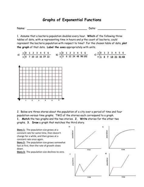 Exponential Functions Worksheet Growth Decay
