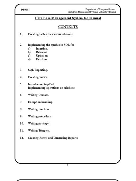 Data Base Management System Lab Manual Pdf Pl Sql Databases