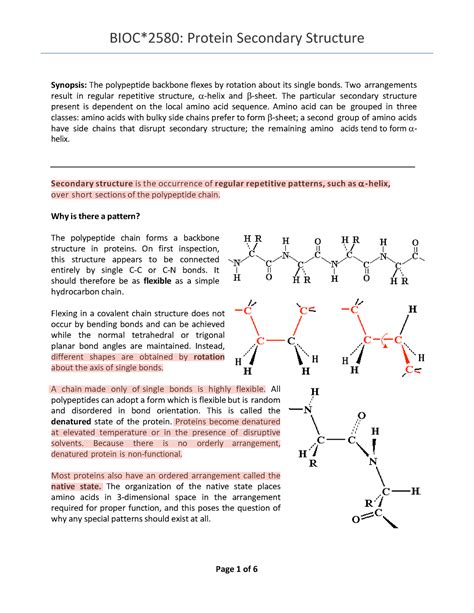 6 Protein Secondary Structure Synopsis The Polypeptide Backbone Flexes By Rotation About Its