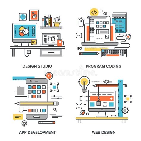 Flat Web Design Concepts Web Coding Development And Startup Stock
